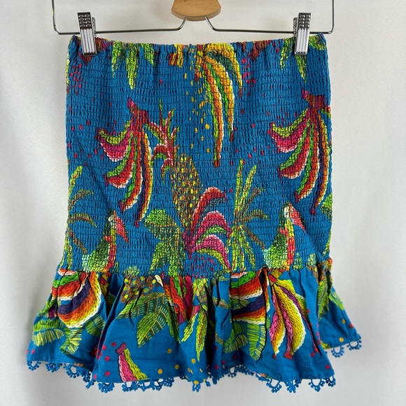 FARM Rio | Skirts | Farm Rio Blue Floral Tropical Print Smocked Elastic ...
